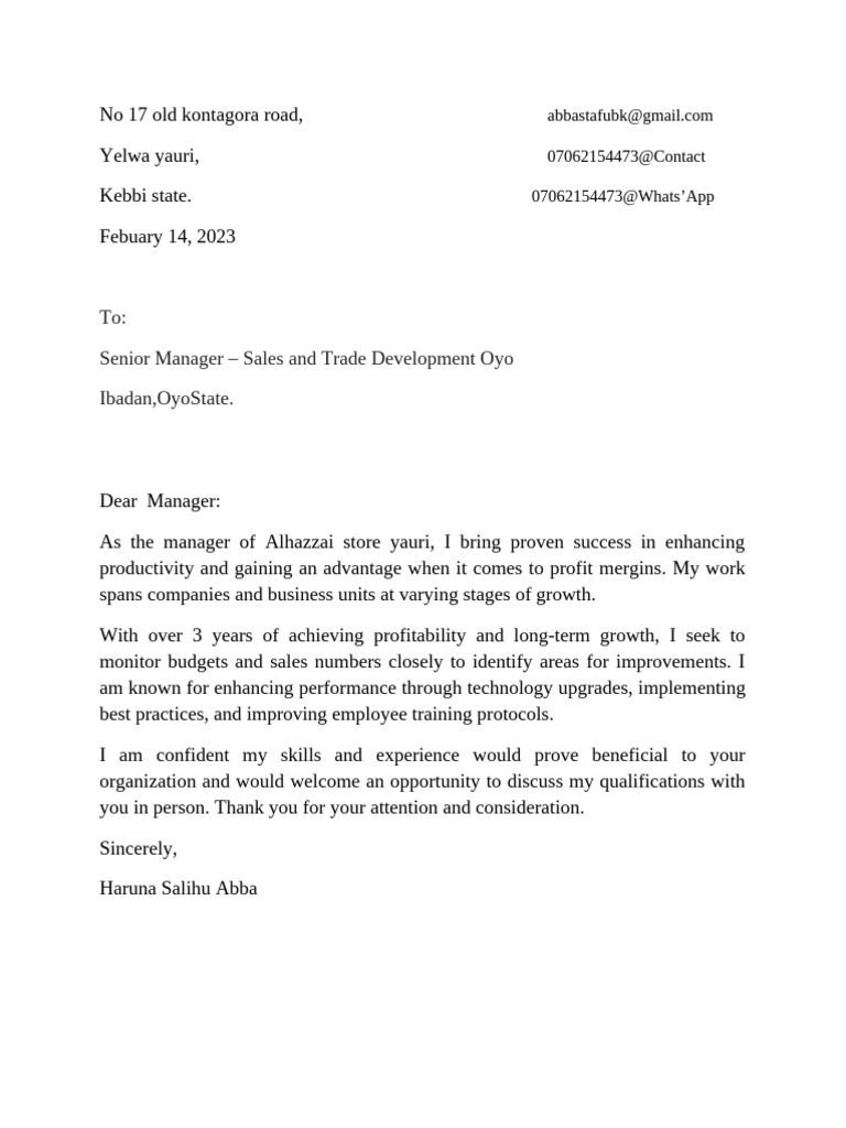 Abba Cover Letter | PDF