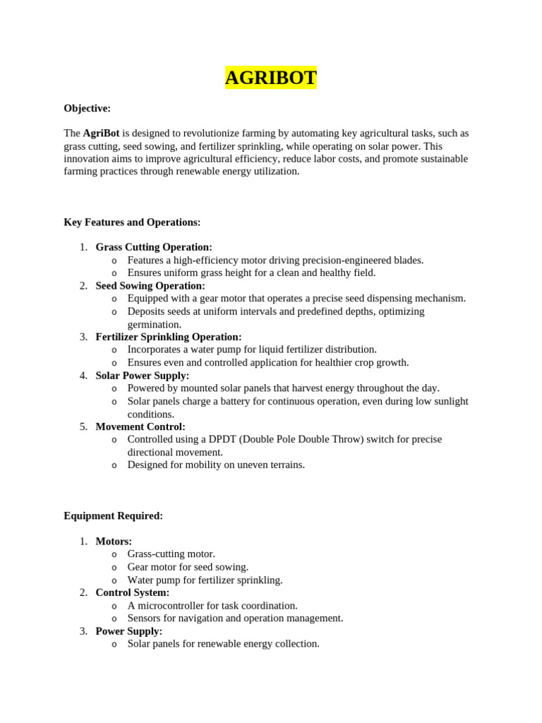 Agri Bot | PDF | Agriculture | Solar Power