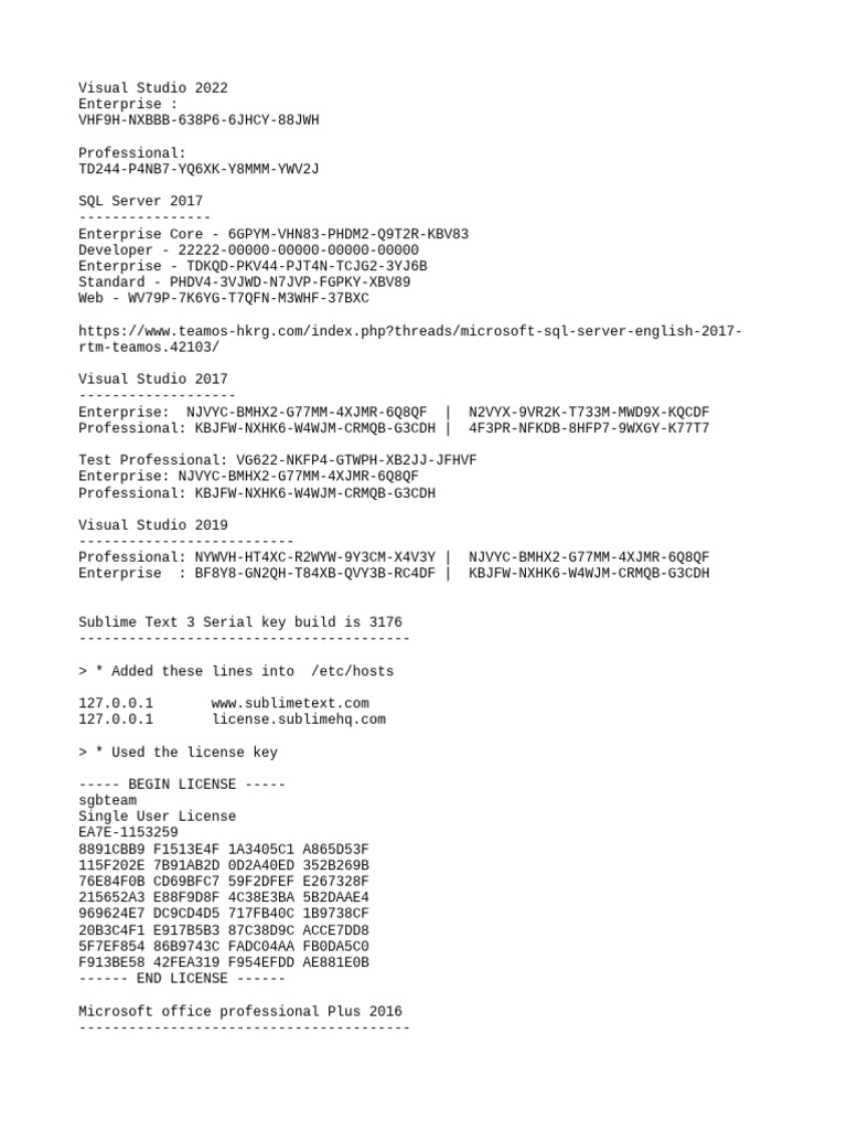 Microsoft Software License Keys List | PDF