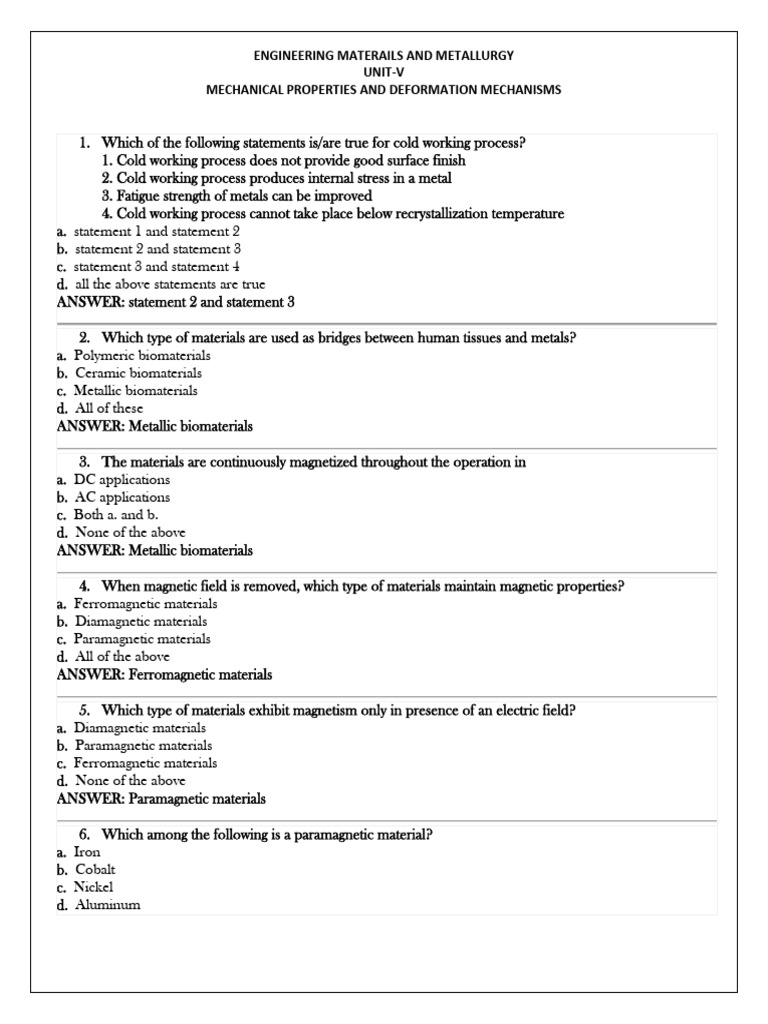 ME3392 EMM Competetive Questions UNIT I V | PDF | Heat Treating | Steel