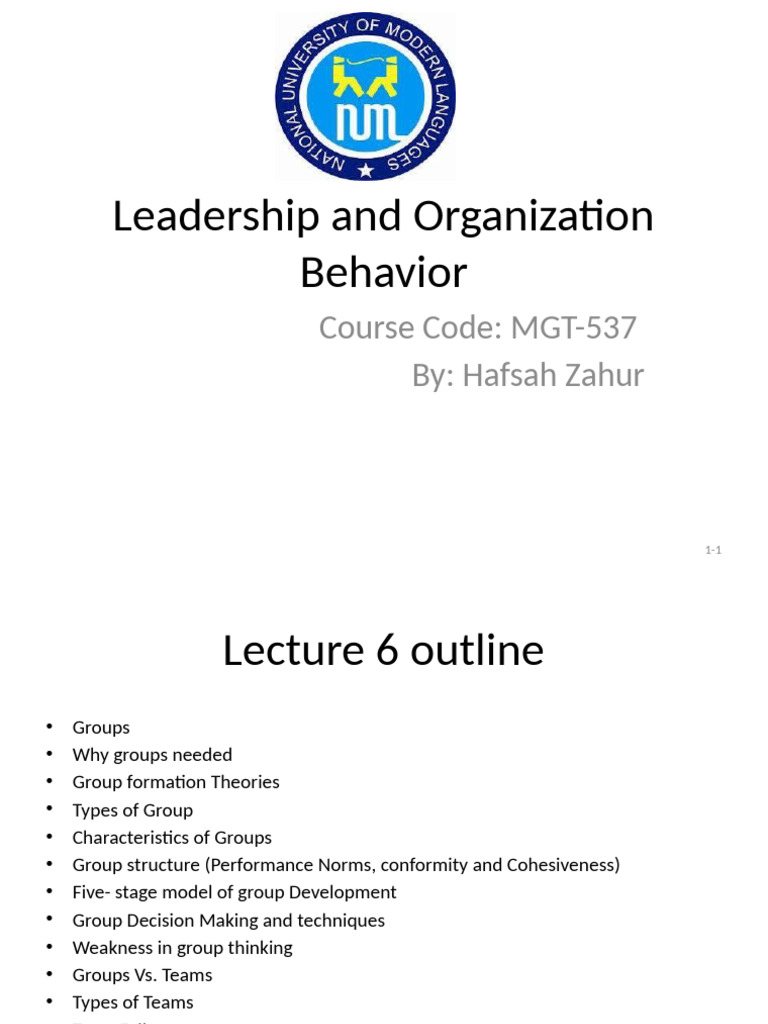 LECTURE 6 Groups and Teams Chap (Autosaved) | PDF | Goal | Leadership