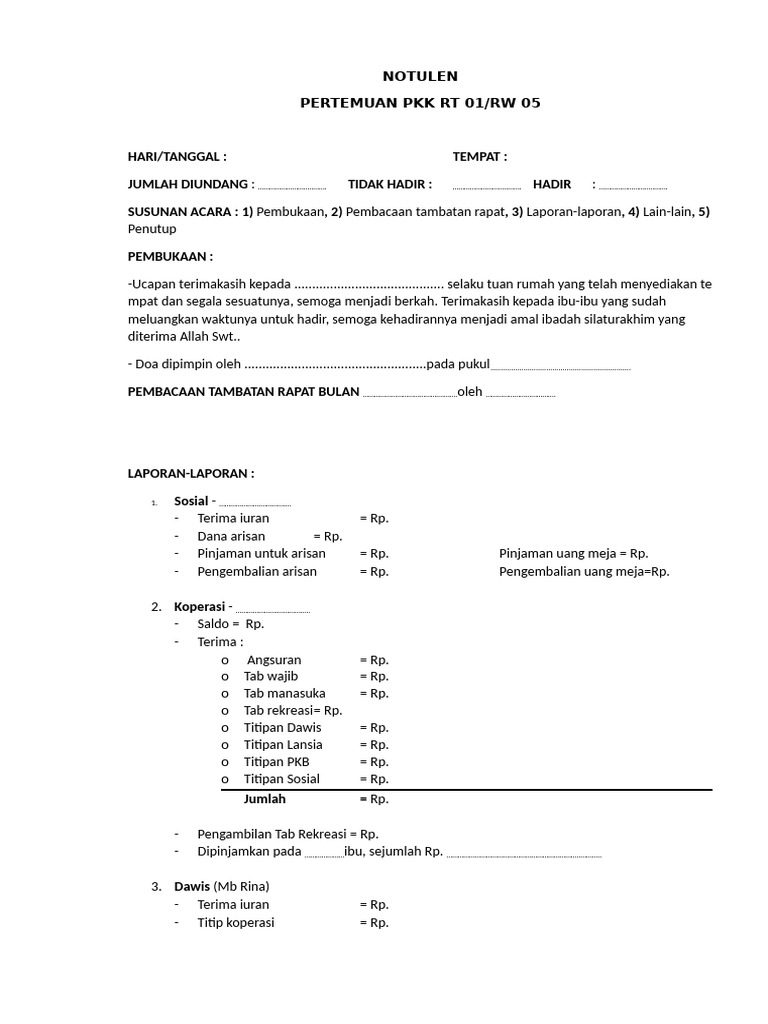 NOTULEN ARISAN PKK | PDF
