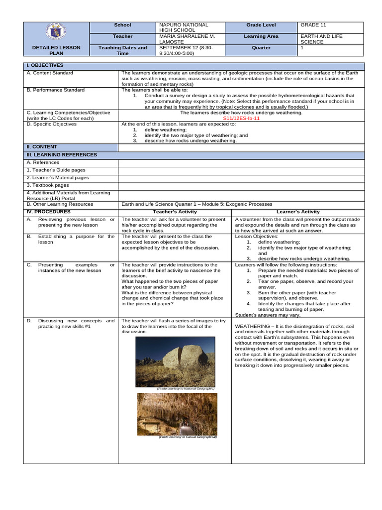 DLP-Q1-Exogenic Processes | PDF | Weathering | Rock (Geology)