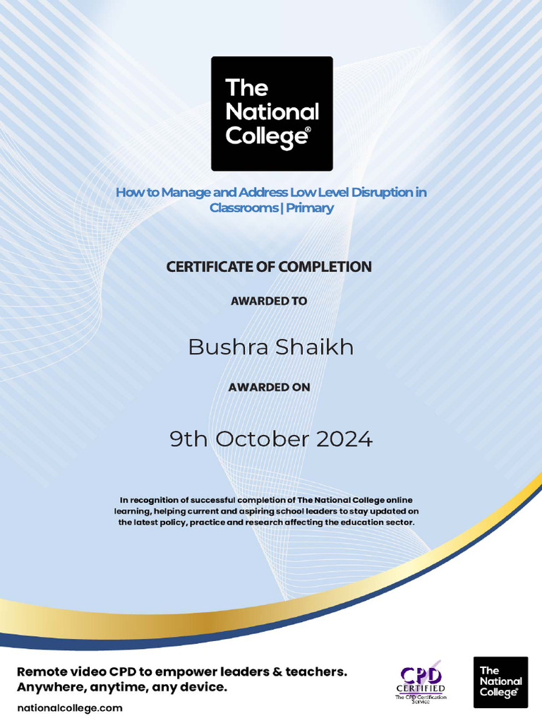 Bushra Shaikh How To Manage and Address Low Level Disruption in ...