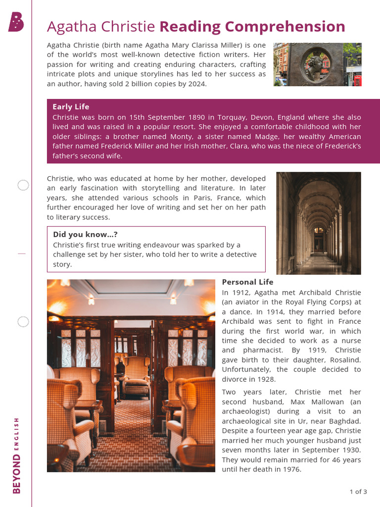 Agatha Christie: Reading Comprehension B1 | PDF | Agatha Christie