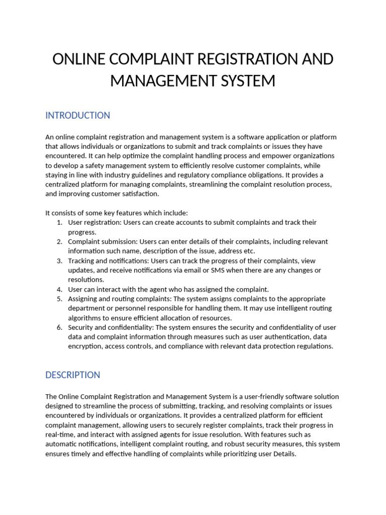Online Complaint Registration and Management System | PDF | Databases | Mobile App