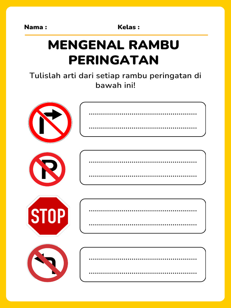 Menulis Arti Rambu Peringatan Lembar Kerja Merah Minimalis | PDF
