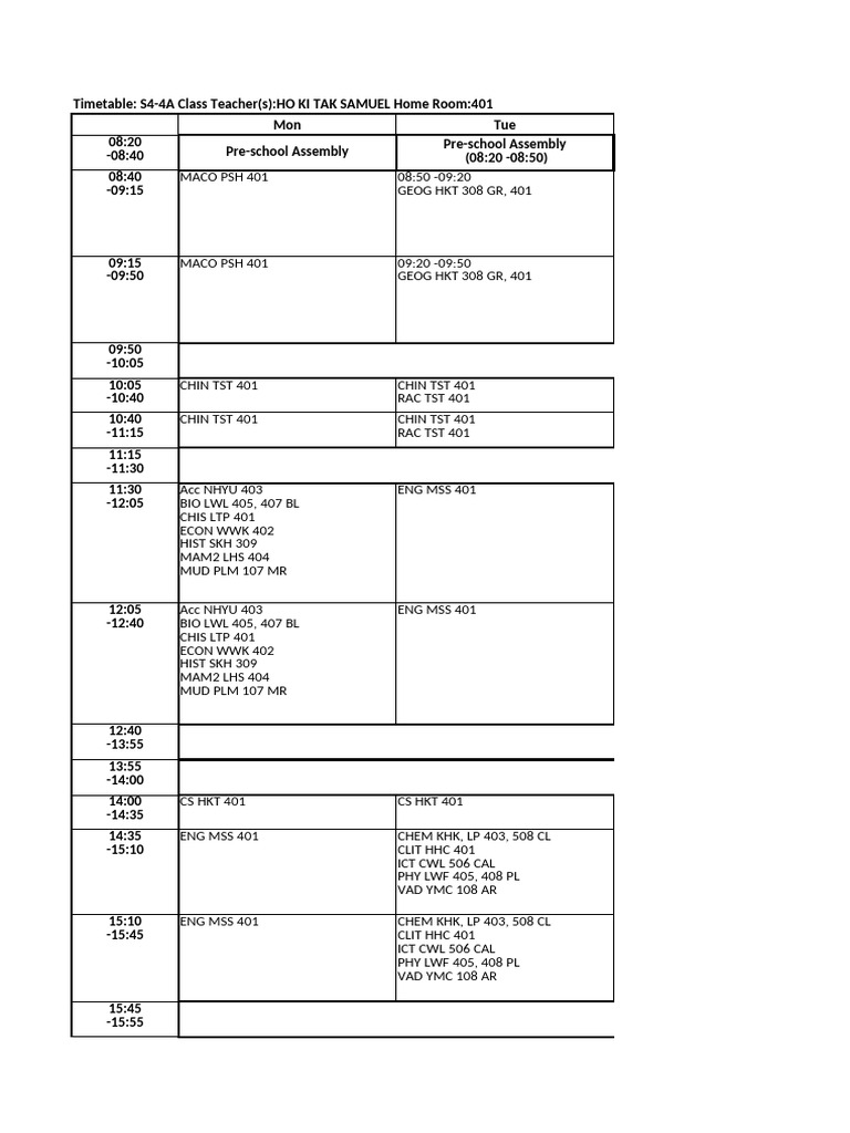 S4 - Timetable - ClassList - 24-25 - 20240828 2 | PDF