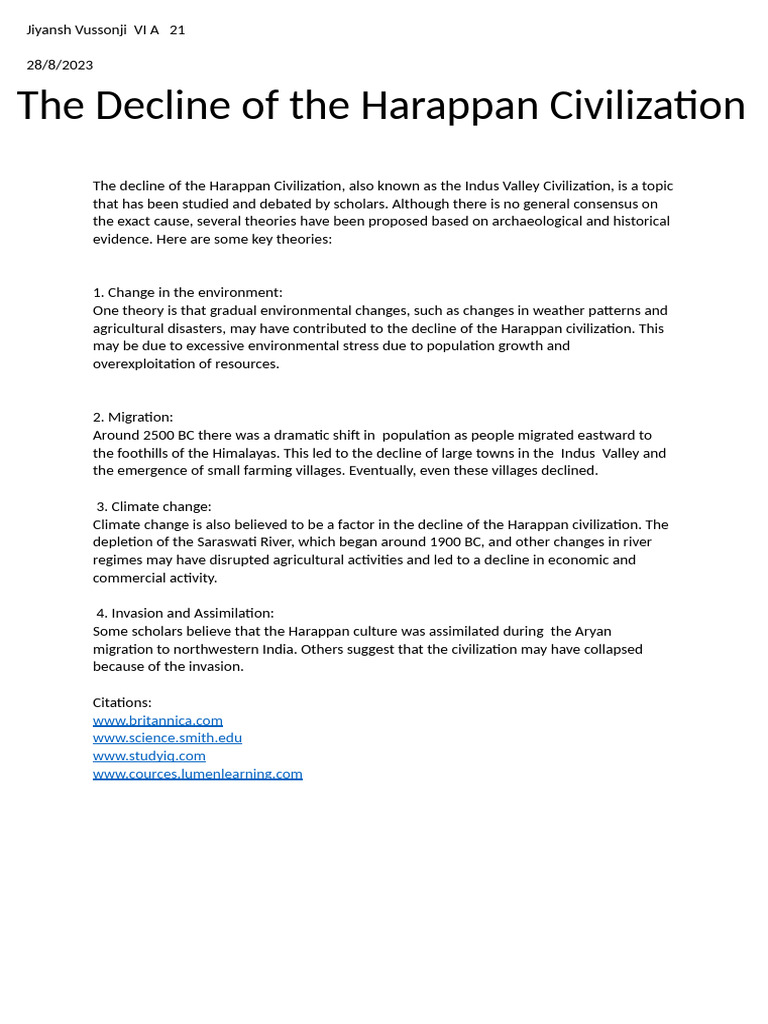 The Decline of The Harappan Civilization | PDF