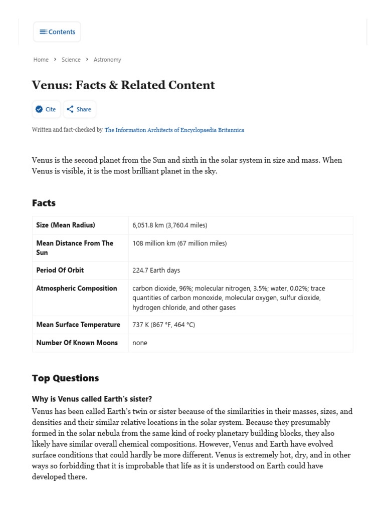 Venus Facts | PDF | Venus | Planets