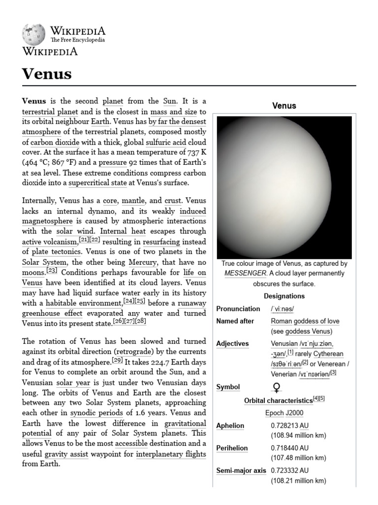 Overview of Venus: Characteristics and Conditions | PDF | Venus ...