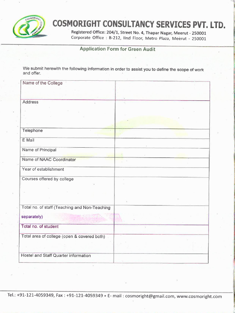 Application From For Green Audit | PDF