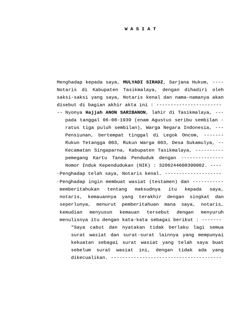 WASIAT ANON SARIBANON | PDF