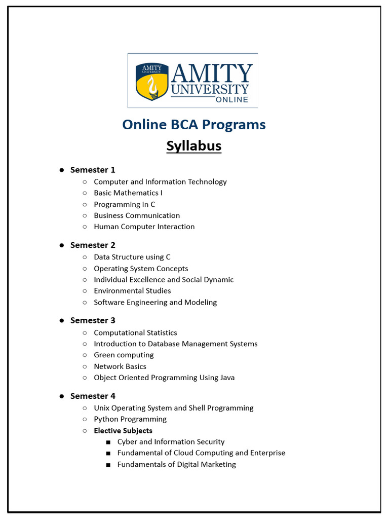 Amity Bca Syllabus (1) | PDF | Computing | Computer Programming