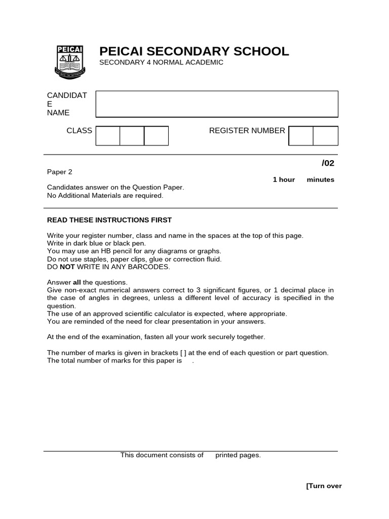Prelim - 4NA - A Math - 2020 P2 | PDF | Circle | Quadratic Equation