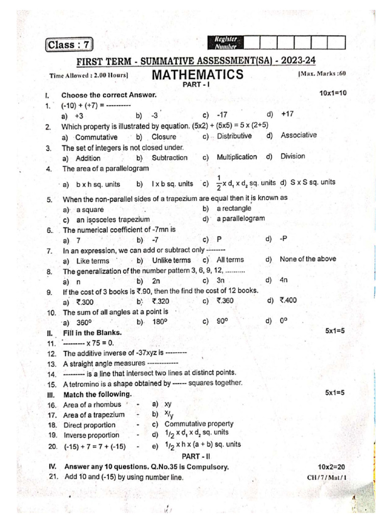 7th Maths State Board 1 | PDF