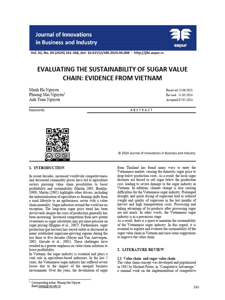Evaluating The Sustainability of Sugar Value Chain: Evidence From ...