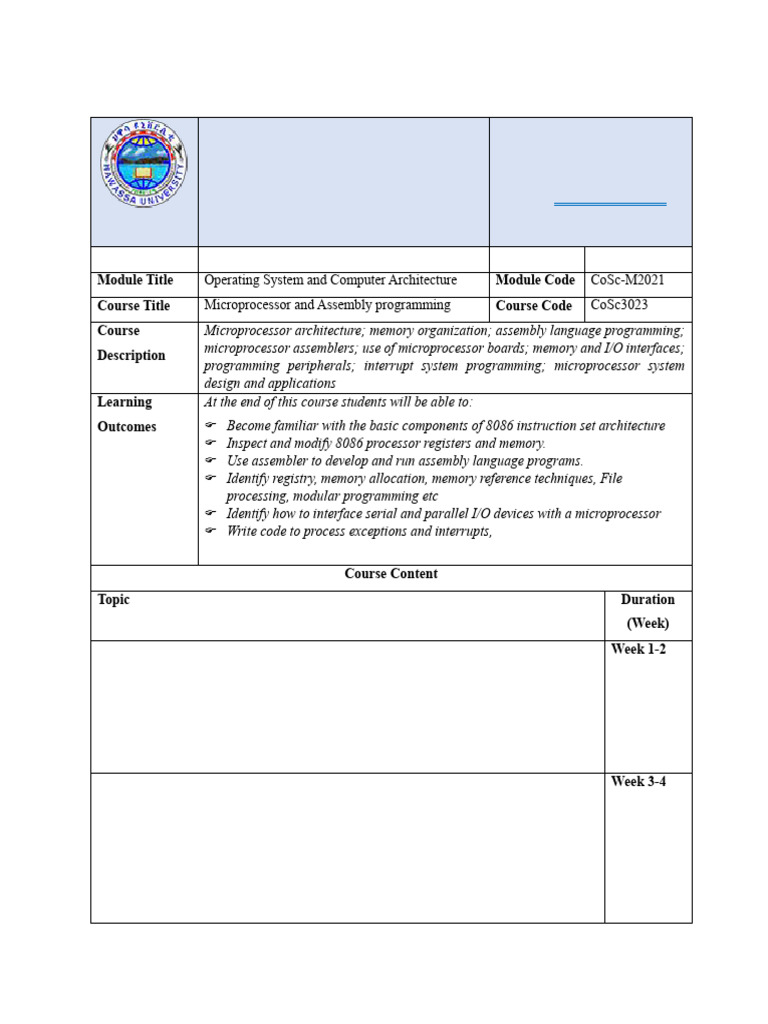 course_outline | PDF | Microprocessor | Assembly Language