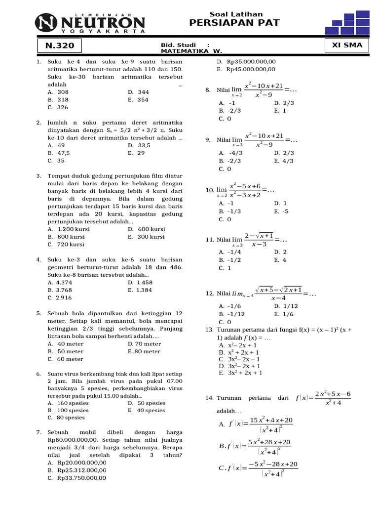 PAT Wajib MTK 2 SMA | PDF