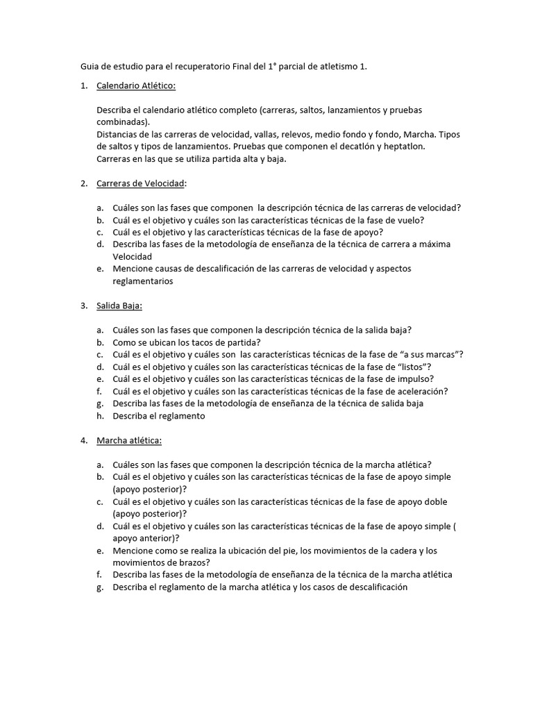 Guia de estudio para el recuperatorio Final del 1° parcial | PDF