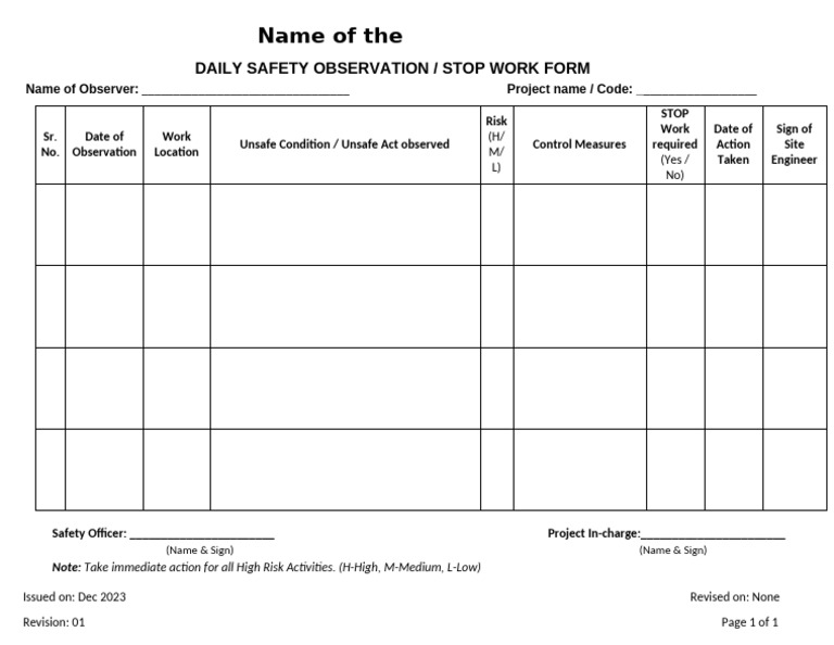 Daily Safety Observation Report | PDF