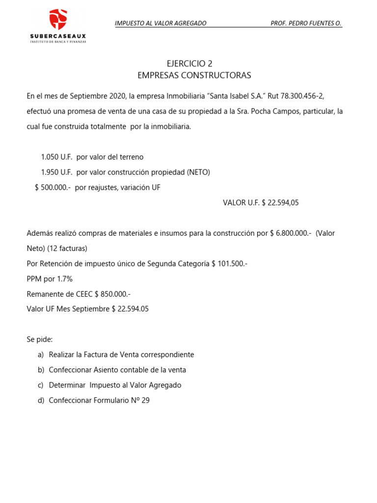 Ejercicio Iva 2 - Empresas Constructoras | PDF