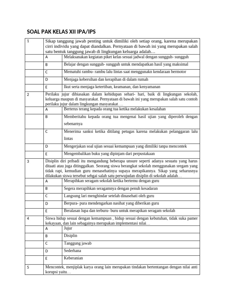 Template Soal Pak KLS Xii | PDF