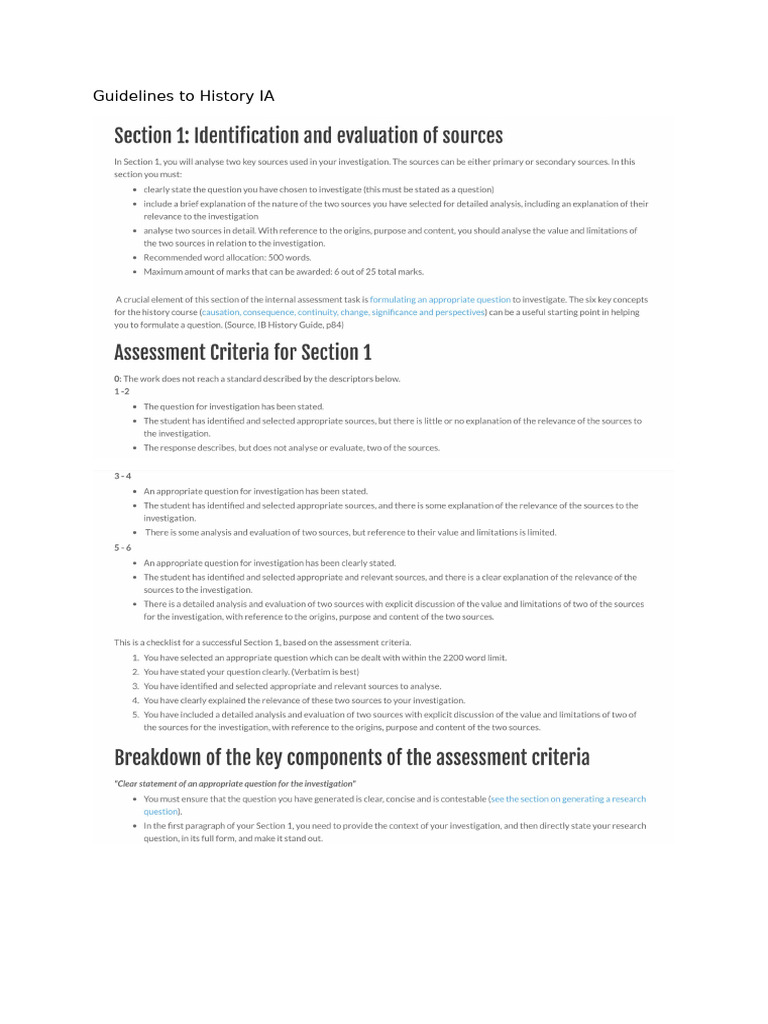 History IA Guidelines Explained | PDF