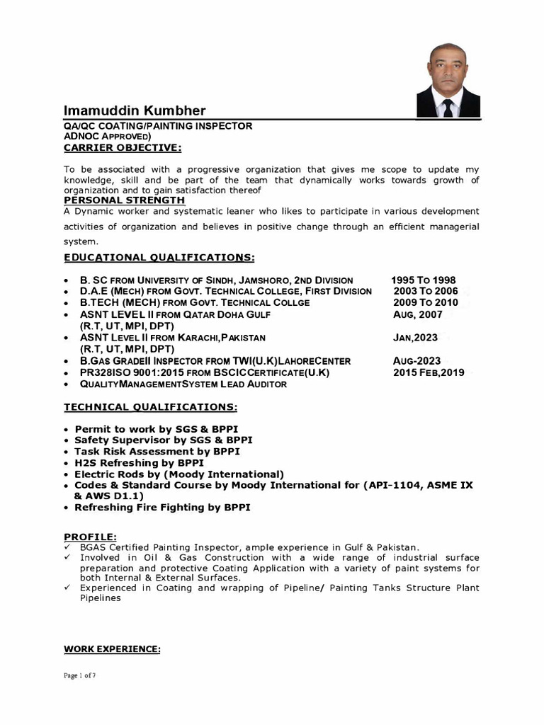 Imam Din CV & Documents 11-10-2024 | PDF | United Arab Emirates | Gases