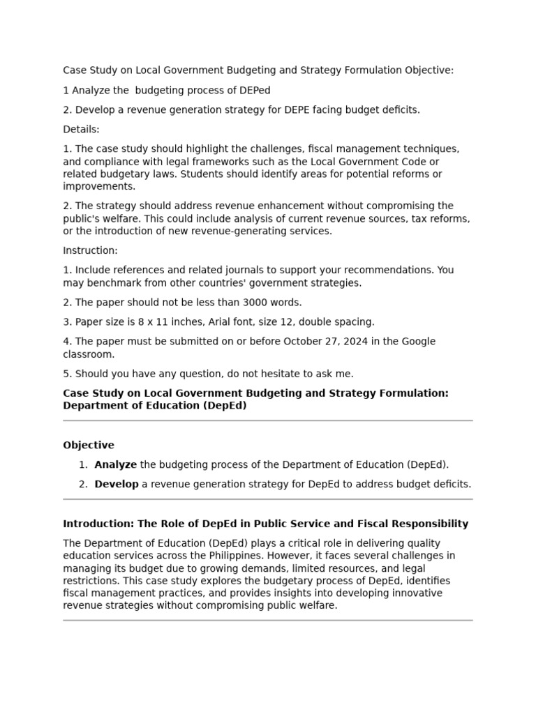 Case Study On Local Government Budgeting and Strategy Formulation ...