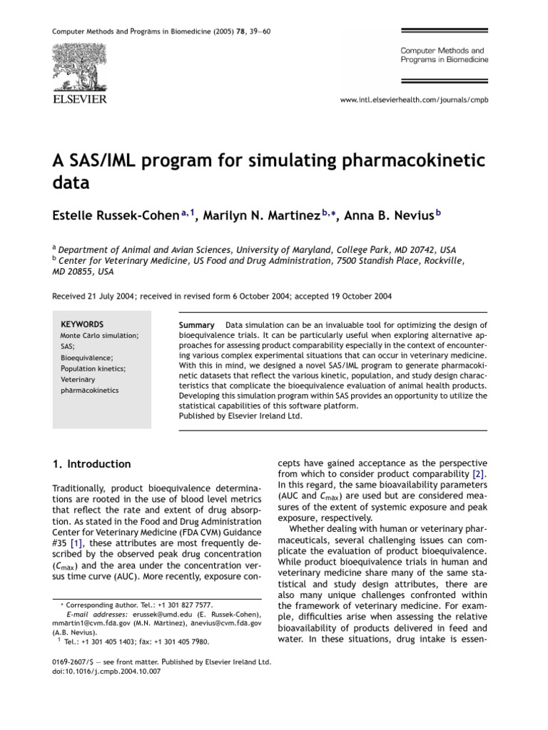 russek-cohen2005_A SAS IML program for simulating pharmacokinetic data | PDF | Pharmacokinetics ...