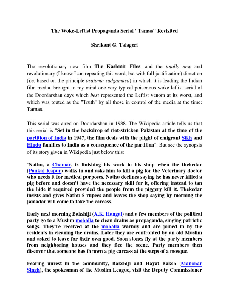 The Woke Leftist Propaganda Serial Tamas | PDF