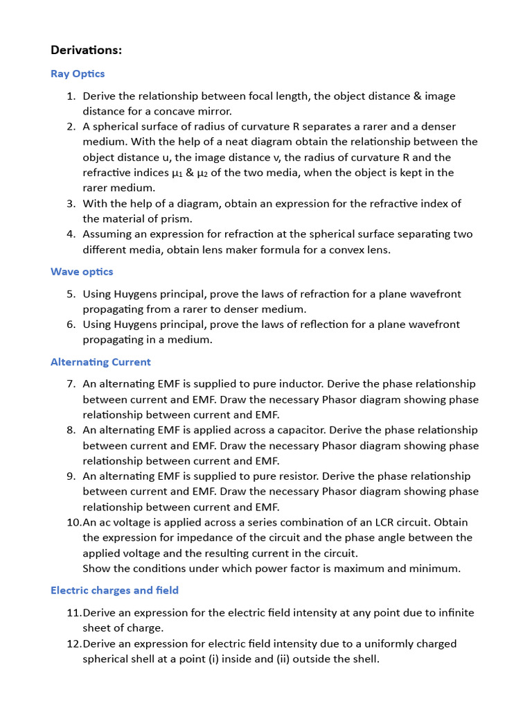XII -Derivations | PDF | Refractive Index | Capacitance