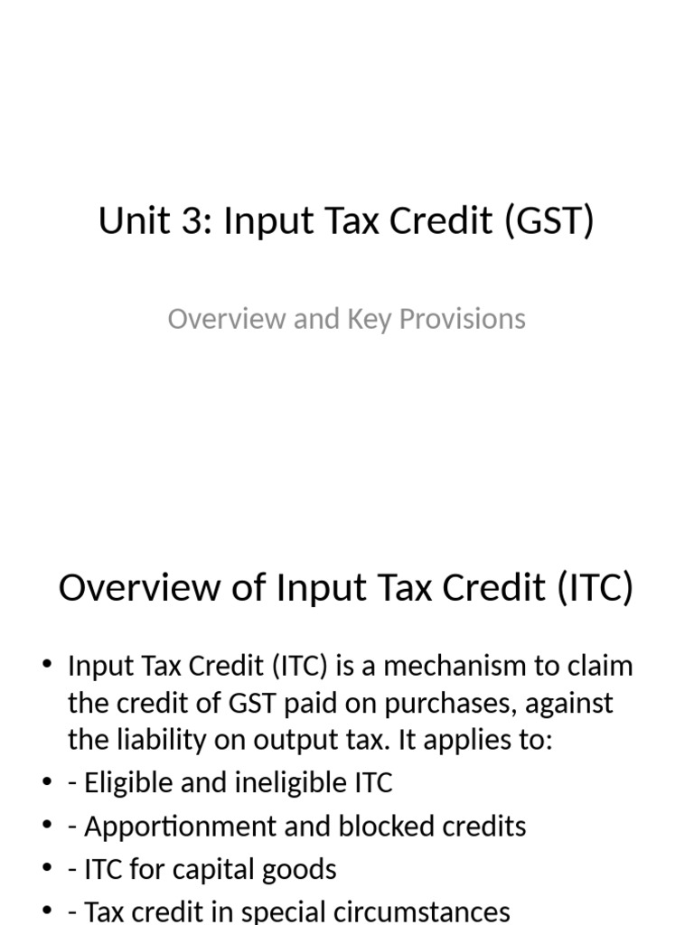 Unit 3 Input Tax Credit GST | PDF