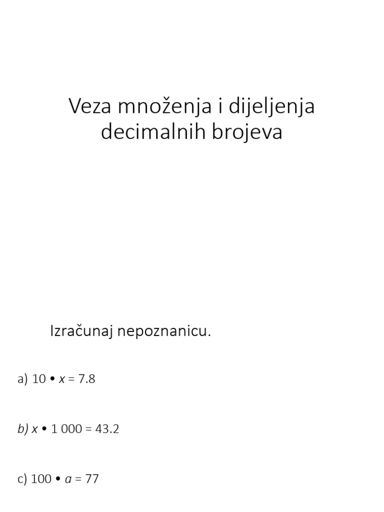 Množenje I Dijeljenje Decimalnih Brojeva | PDF