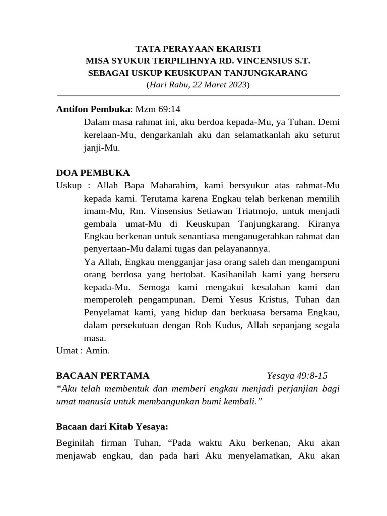 TPE MISA SYUKUR Rm. Avin | PDF