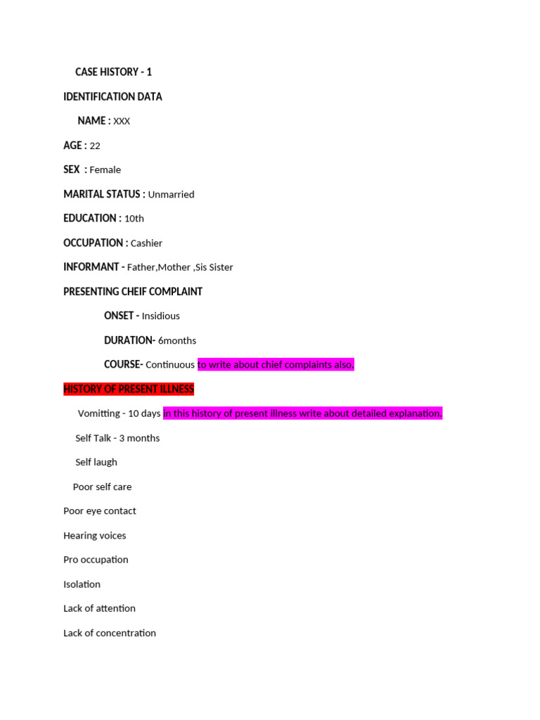 CASE HISTORY | PDF | Hallucination | Schizophrenia