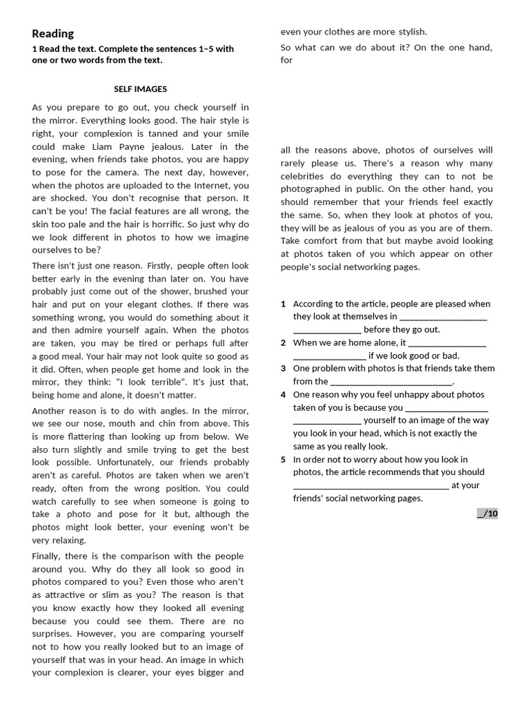 Understanding Self-Image in Photos | PDF