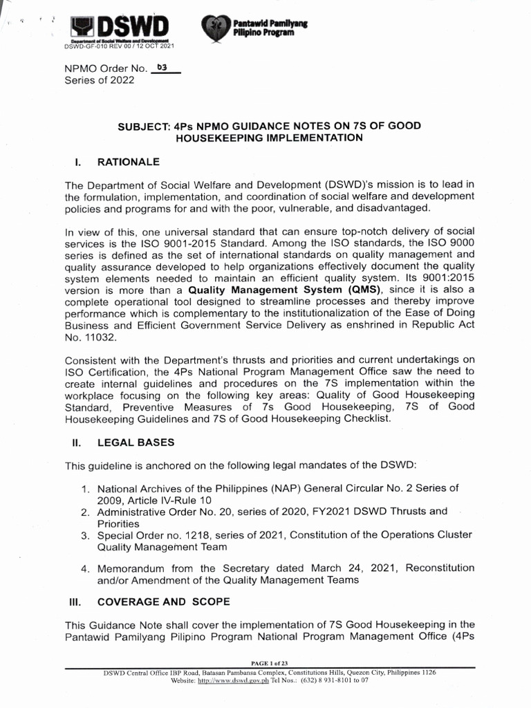 NPMO Order 3 S. 2022 4PS NPMO Guidance Notes On 7s of Good Housekeeping ...