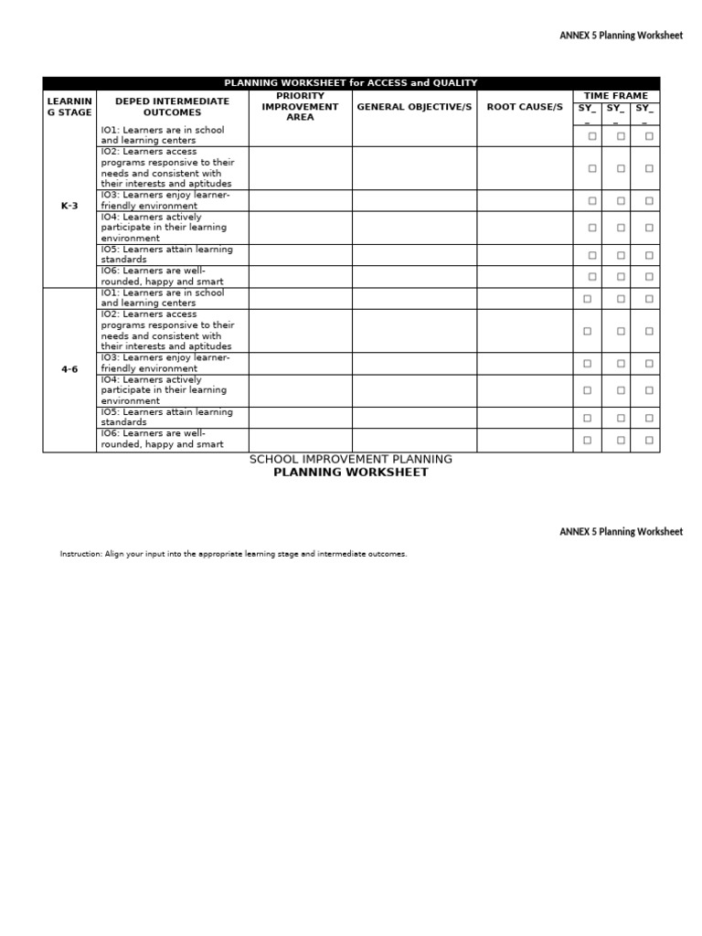 ANNEX 5 SIP Planning Worksheet | PDF | Learning | Cognition