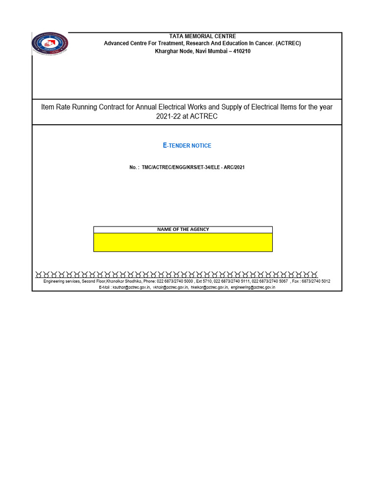 ACTREC E-Tender for Electrical Works 2021-22 | PDF | Employment | Value ...