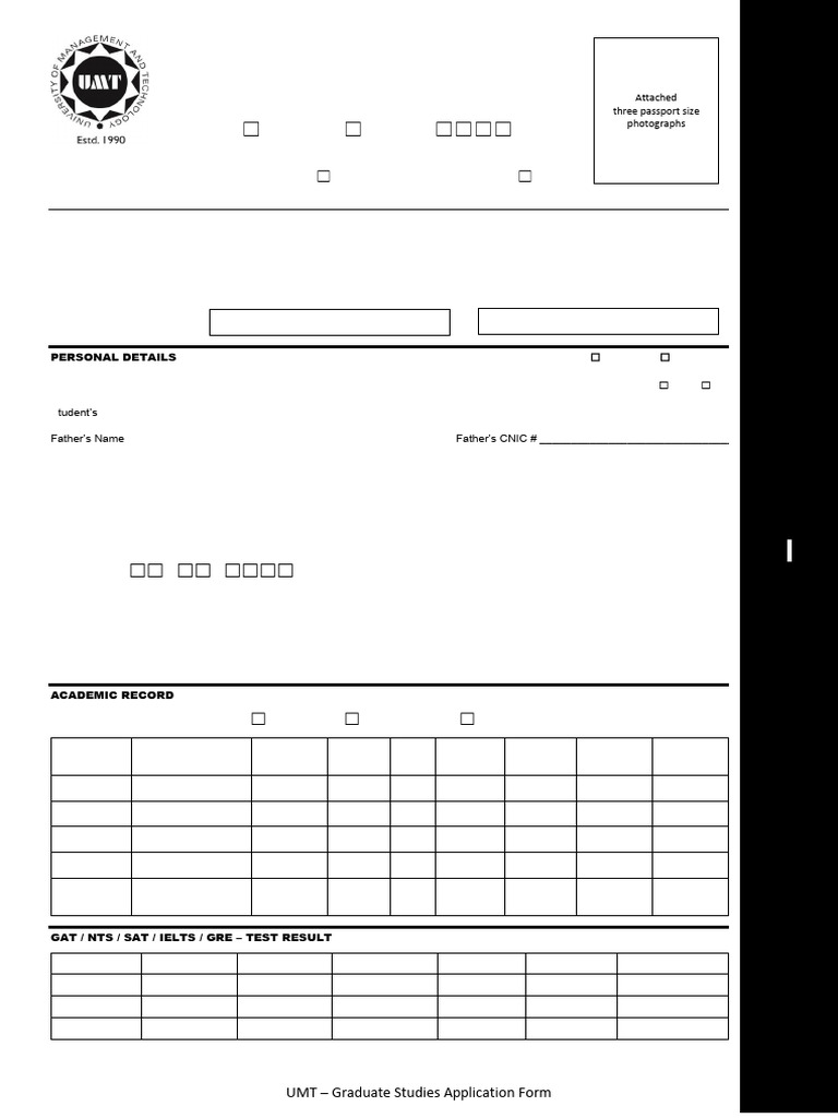 UMT Graduate Application Form | PDF | Academic Degree | Qualifications