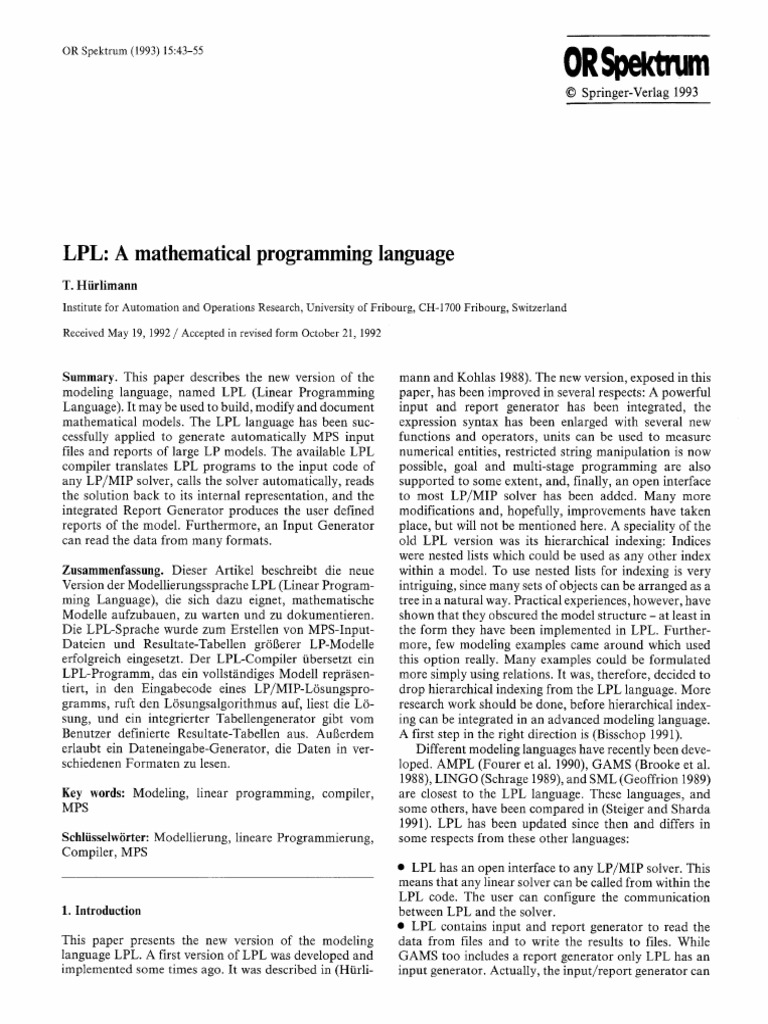 10.1007bf01783416-LPL-linear Programming Language | PDF | Summation | Variable (Mathematics)