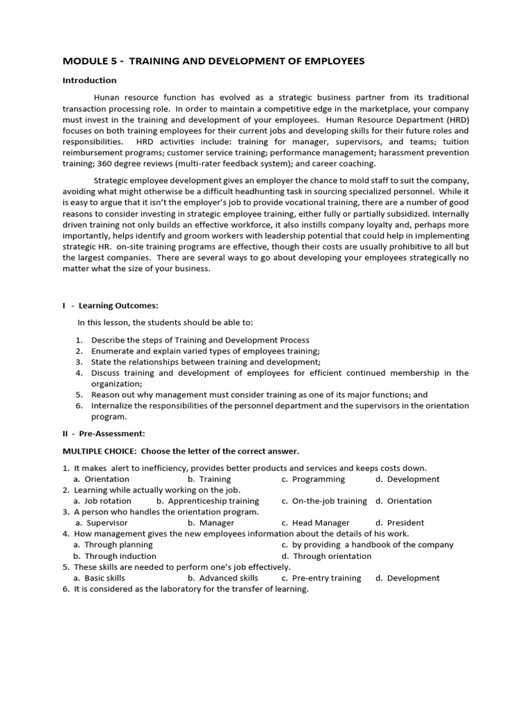 Module 5 - Training and Development of Employees | PDF | Employee Retention | Employment