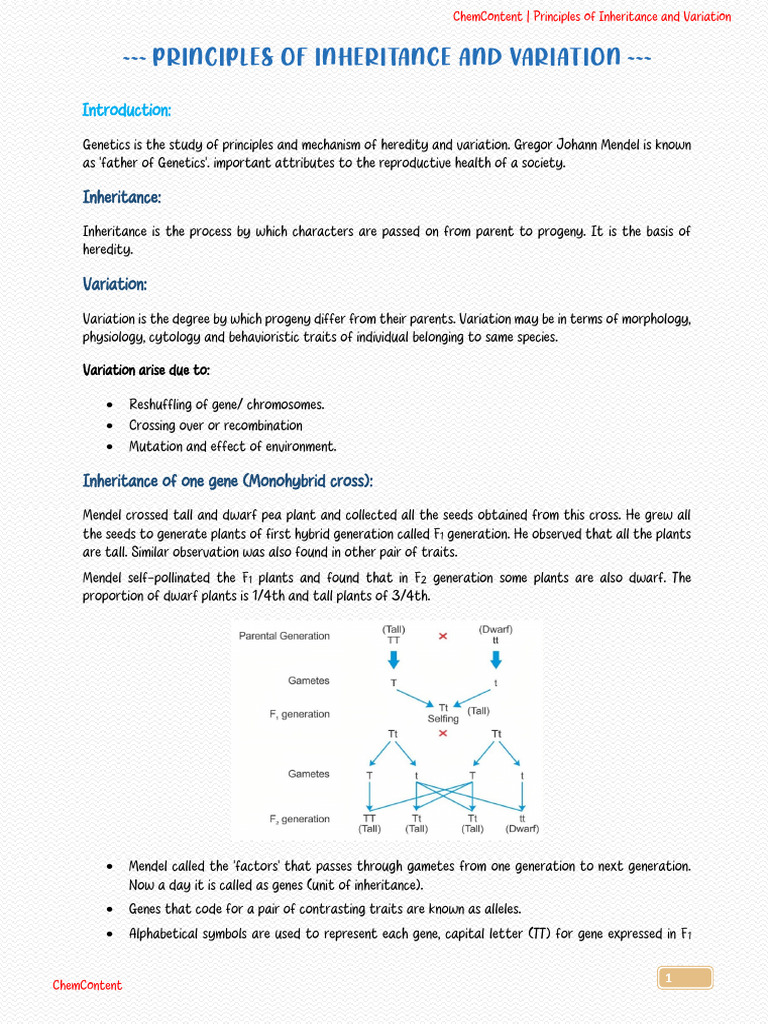Genetics: Inheritance and Variation Principles | PDF | Dominance ...