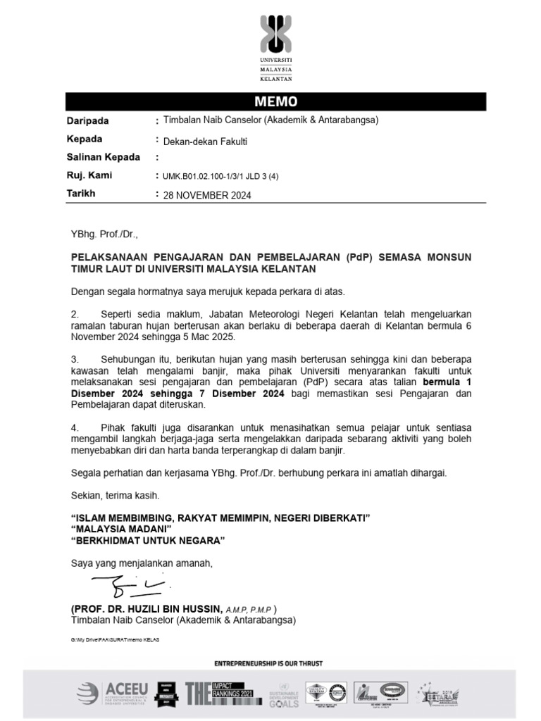 Memo Kelas Semasa Monsun | PDF