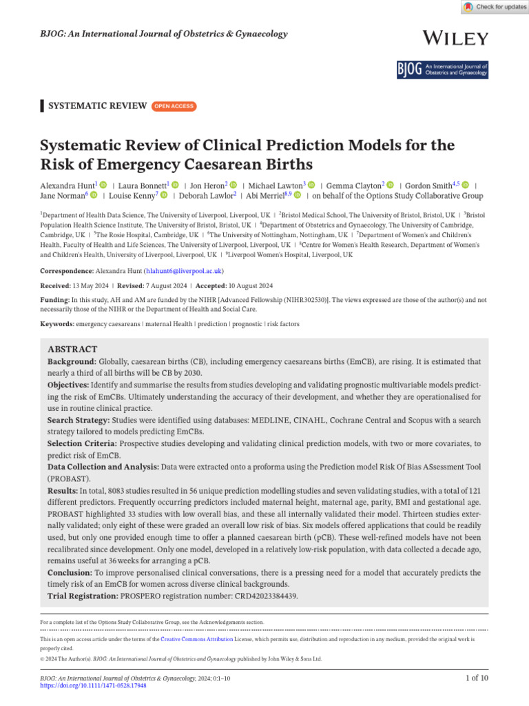 BJOG - 2024 - Hunt - Systematic Review of Clinical Prediction Models ...