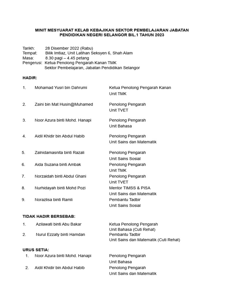 MINIT MESYUARAT KELAB KEBAJIKAN-2 | PDF