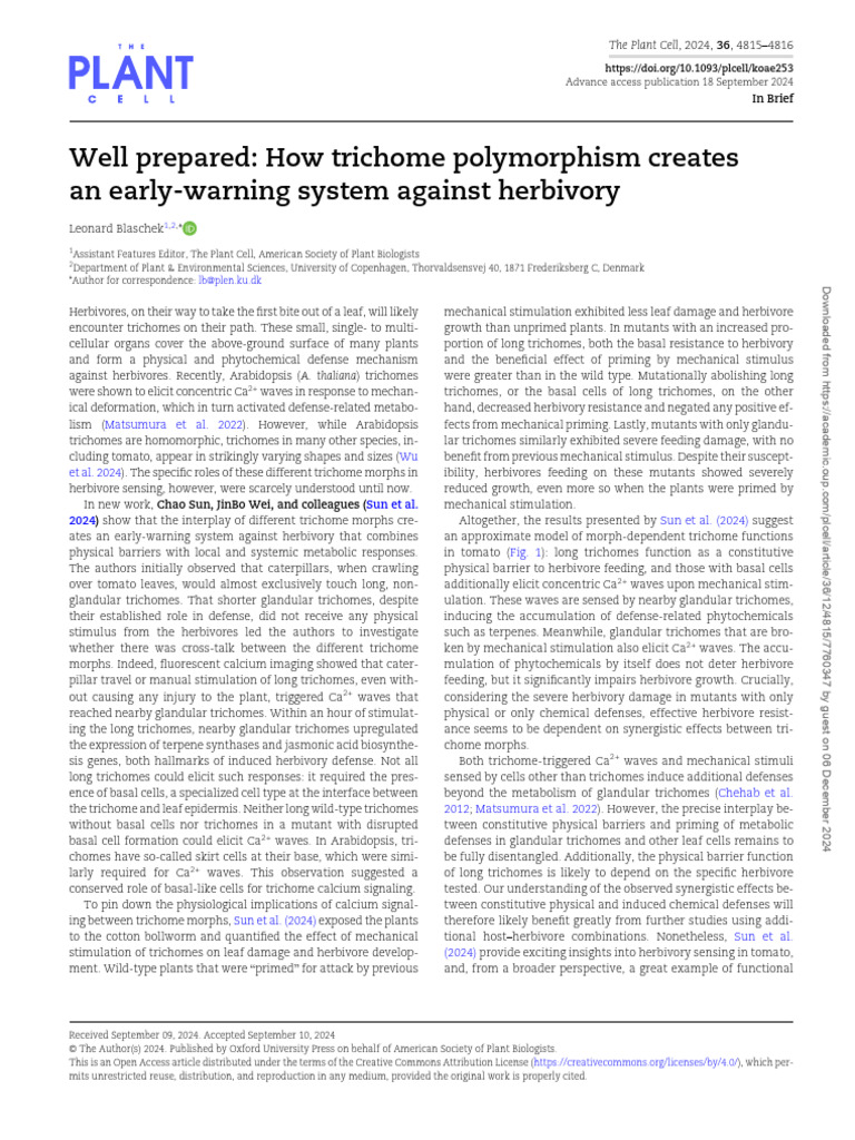 Trichome and Defense | PDF | Herbivore | Arabidopsis Thaliana