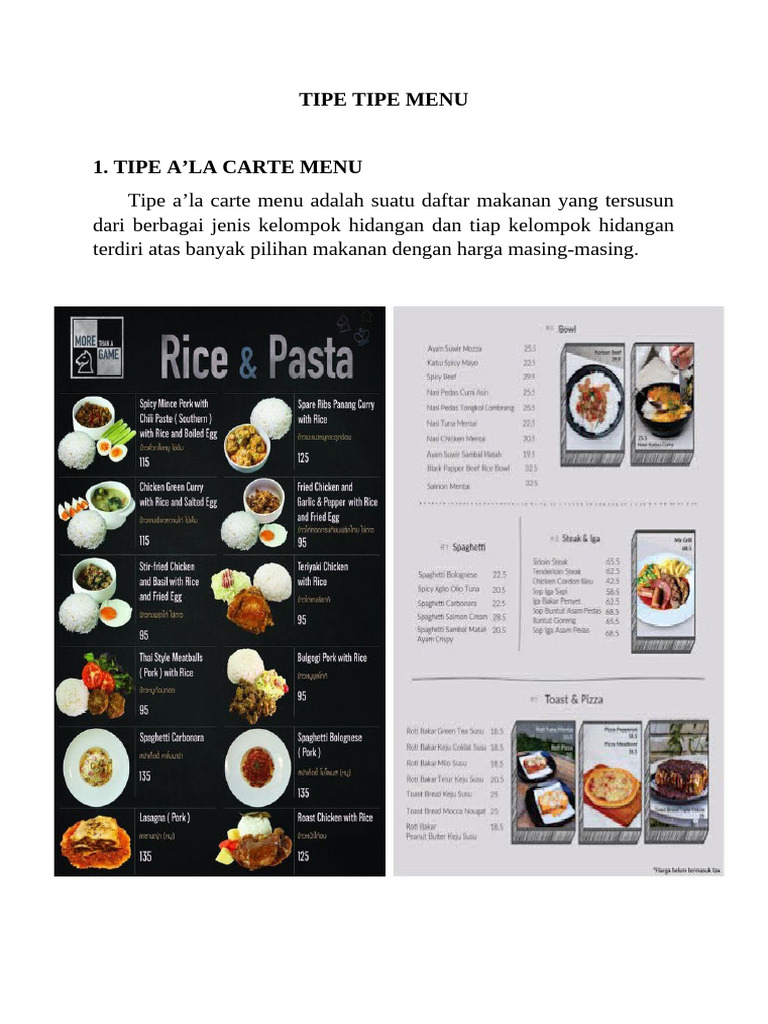 Tipe Menu: A'la Carte, Table d'Hote, Mixed | PDF